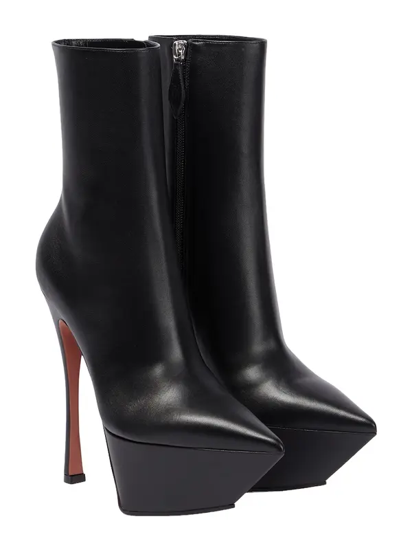 Amina Muaddi Yigit Leather Platform Ankle Boots - Black