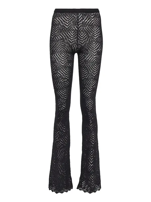 Alessandra Rich Embellished Flared Lace Pants - Black