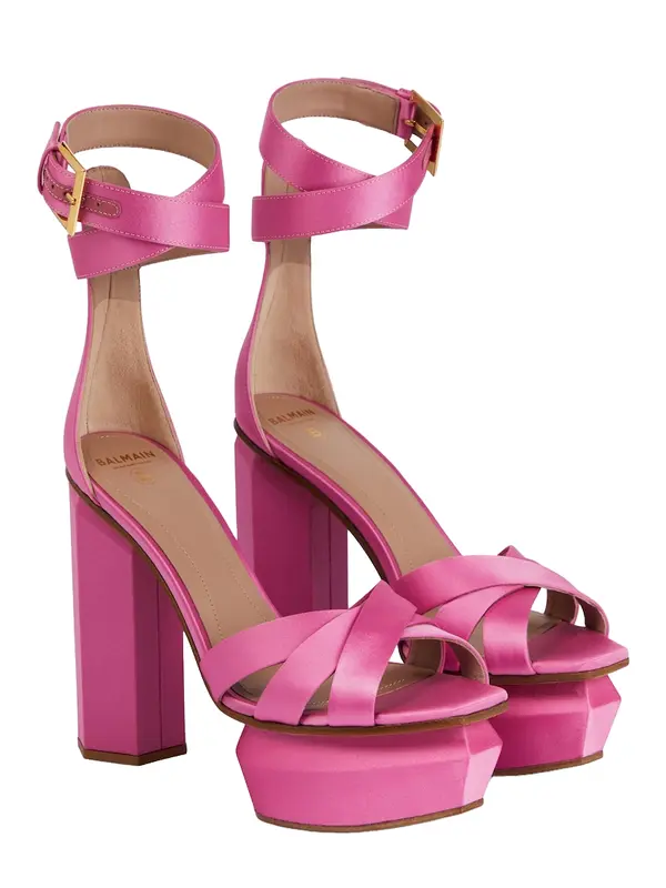 Balmain Ava Satin Platform Sandals - Pink