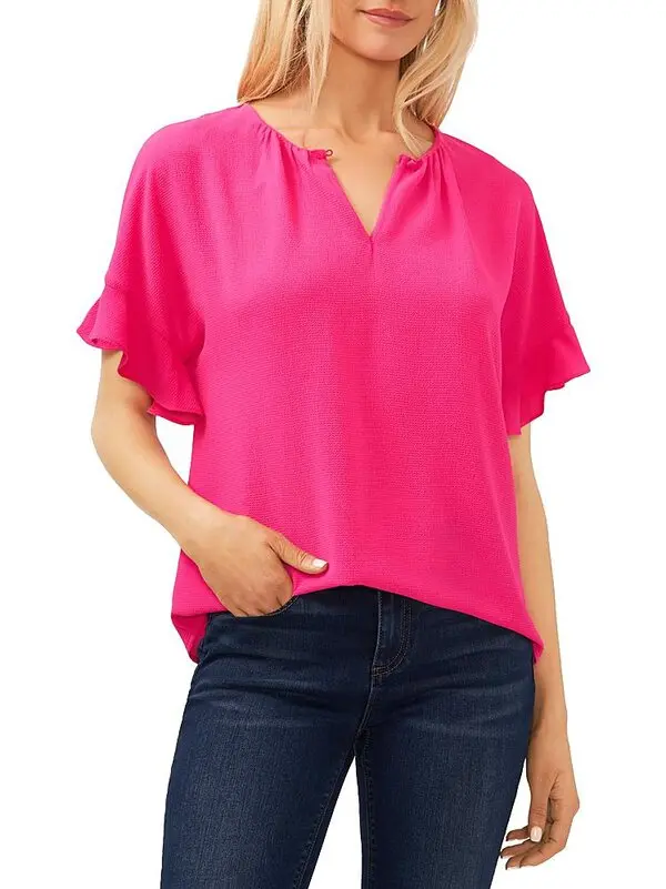 CECE DUPRAZ Ruffle Sleeve Blouse - Bright Rose
