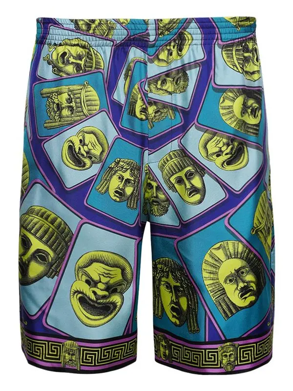 Versace Printed Twill Silk Shorts - Acid Green And Teal