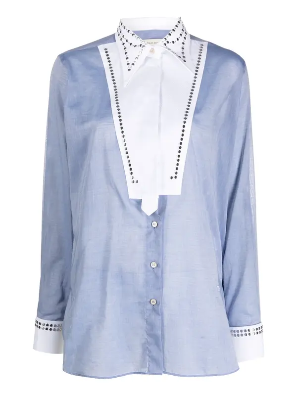 WALES BONNER Stud-embellished Bib Shirt - Blue