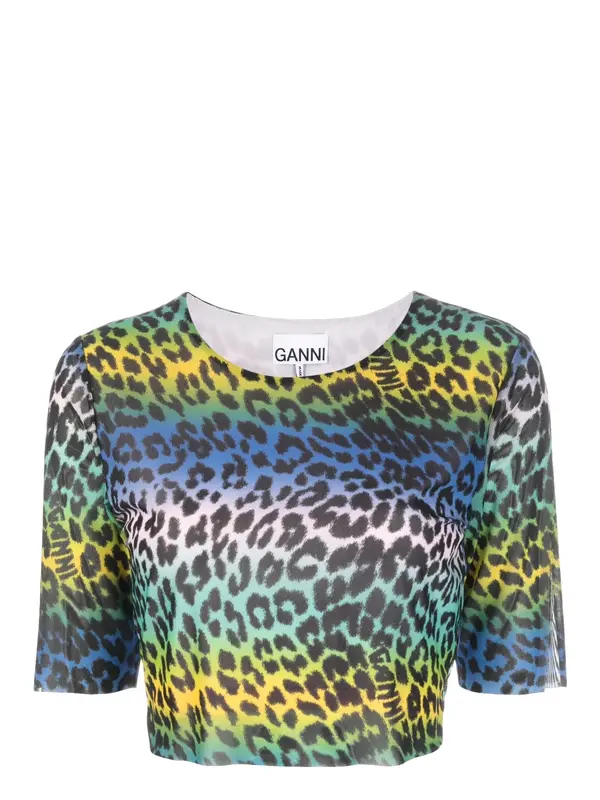GANNI Leopard-print Crop T-shirt - Green