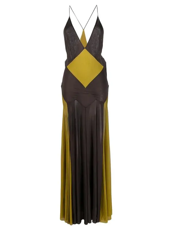 Saint Laurent Semi-sheer V-neck Gown - Brown