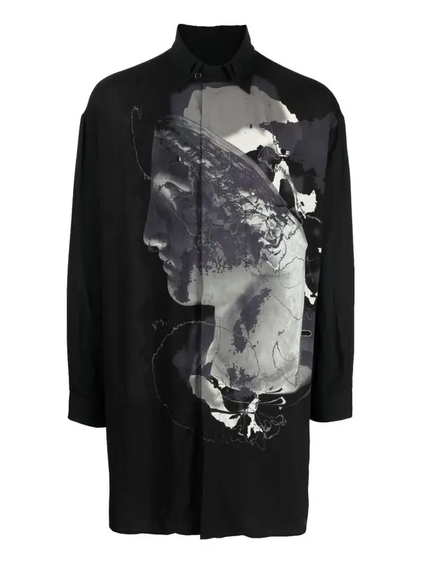 Yohji Yamamoto Graphic-print Long-sleeve Shirt - Black