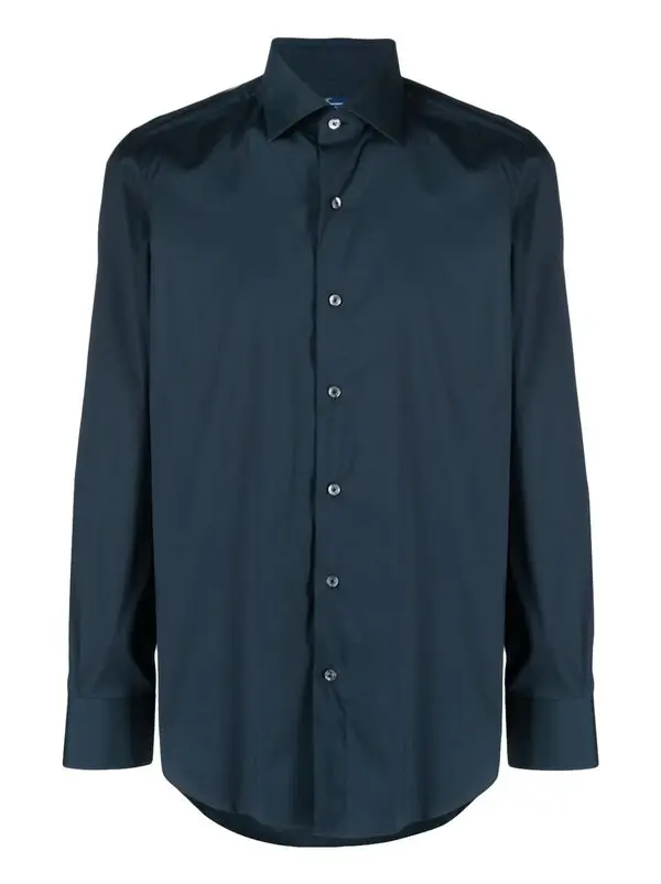 FINAMORE 1925 Plain Cotton-blend Shirt - Blue