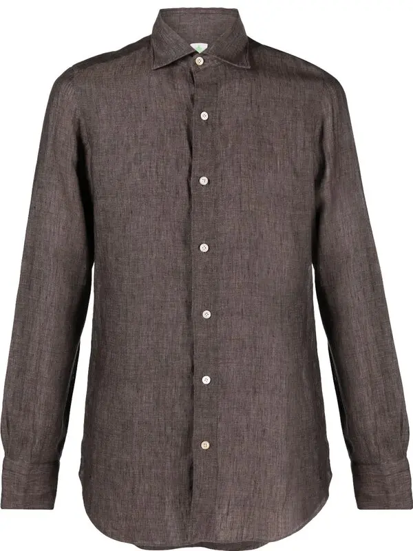 FINAMORE 1925 Mélange-effect Linen Shirt - Brown