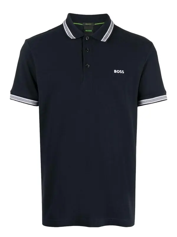 BOSS Striped-border Cotton Polo Shirt - Blue
