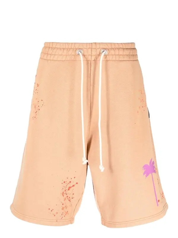 Palm Angels Paint-splatter Logo-print Track Shorts - Brown