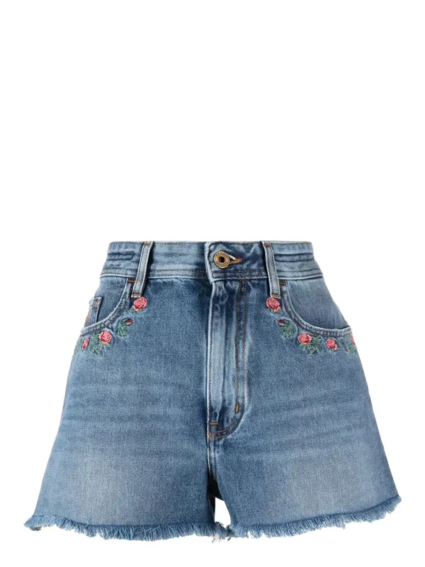 Jacob Cohen Floral-embroidered Denim Shorts - Blue