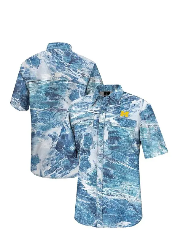 COLOSSEUM Michigan Wolverines Realtree Aspect Charter Full-button Fishing Shirt - Blue