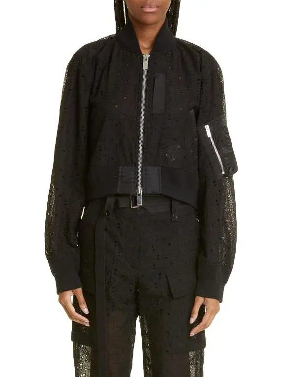 Sacai Logo Lace Bomber Jacket - Black