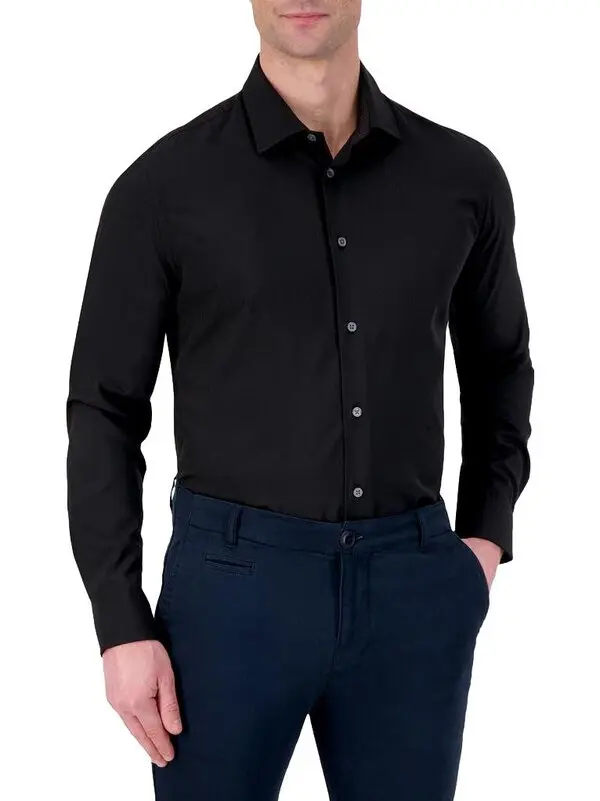 REPORT COLLECTION 4x Stretch Slim Fit Solid Black Dress Shirt - 09 Black