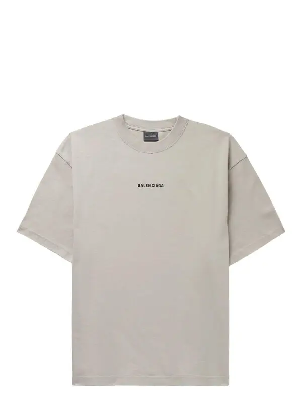 Balenciaga Distressed Logo-embroidered Cotton-jersey T-shirt - Gray