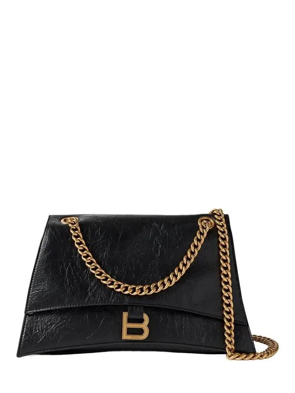 Balenciaga Hourglass Crinkled-leather Shoulder Bag - Black