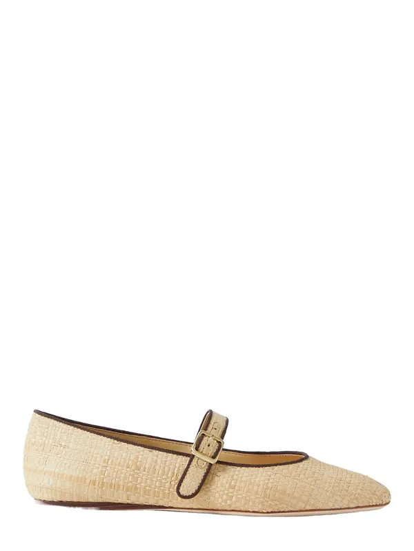 LOEFFLER RANDALL Ginger Grosgrain-trimmed Raffia Mary Jane Ballet Flats - Neutrals