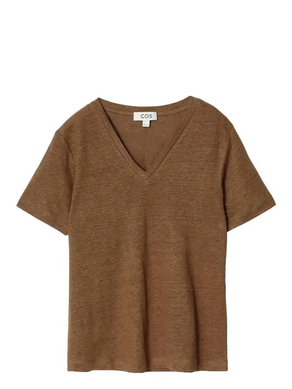 Cos V-neck Linen T-shirt - Beige