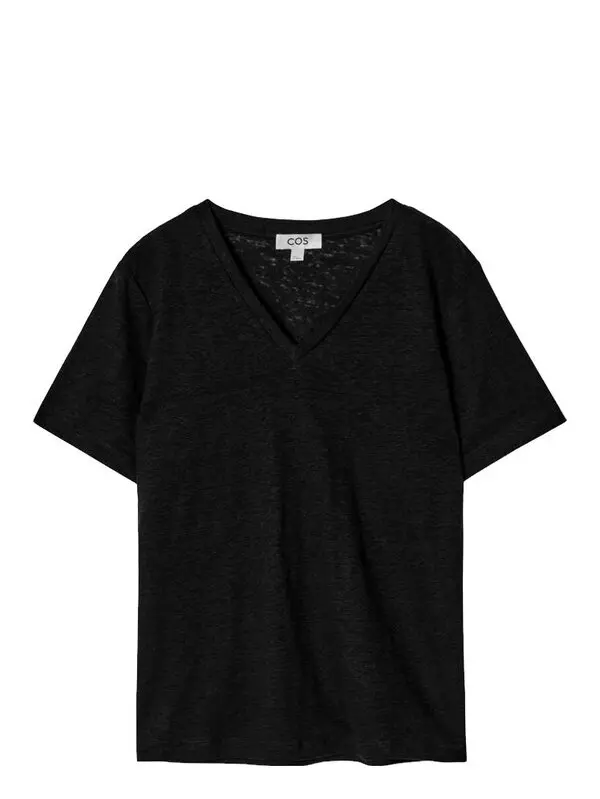 Cos V-neck Linen T-shirt - Black