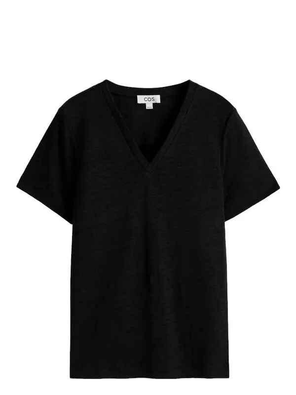 Cos Linen Jersey V-neck T-shirt - Black