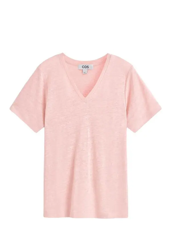 Cos V-neck Linen T-shirt - Pink