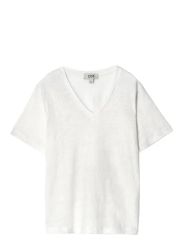 Cos V-neck Linen T-shirt - White