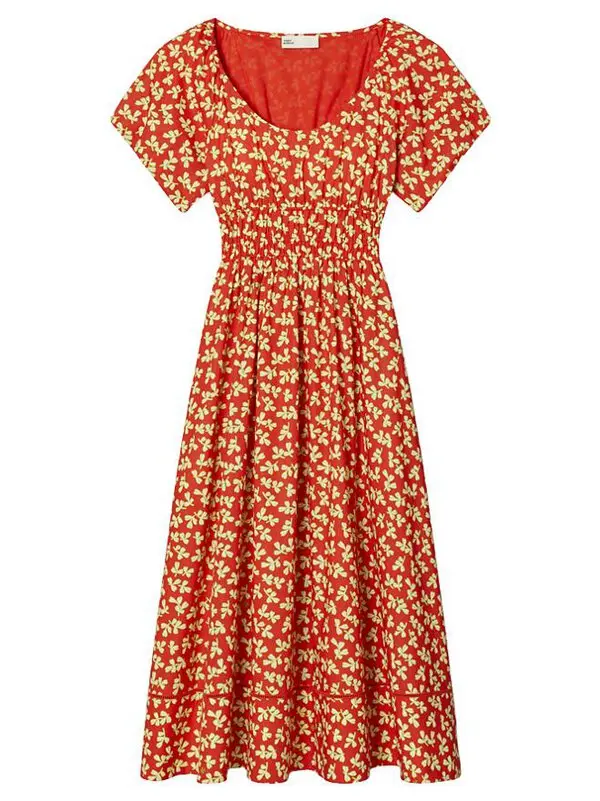 Tory Burch Printed Scoop-neck Midi Dress - Red Little Leaves