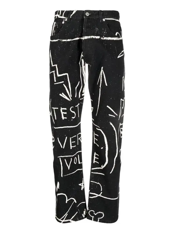 HONEY FUCKING DIJON Doodle-print Trousers - Black