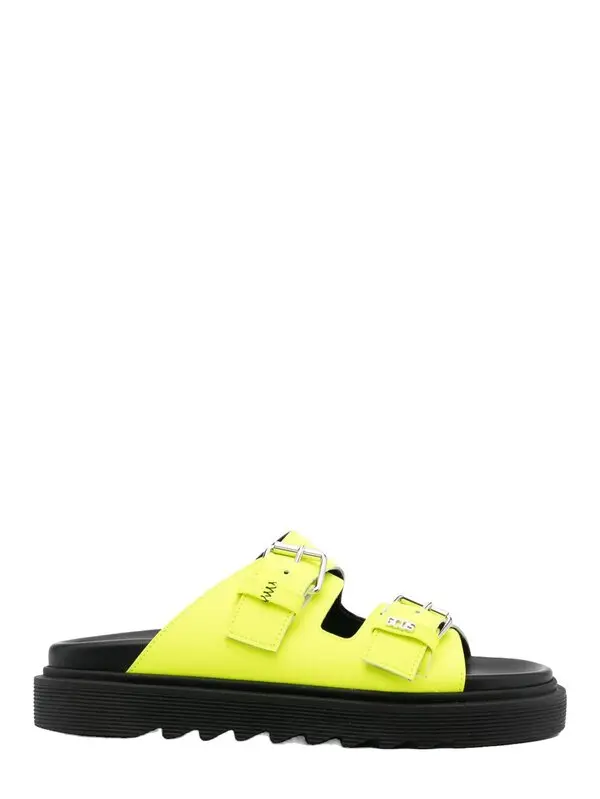 Gcds Buckle-strap Leather Slides - Yellow