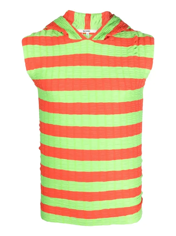 Sunnei Striped Sleeveless Hoodie - Orange