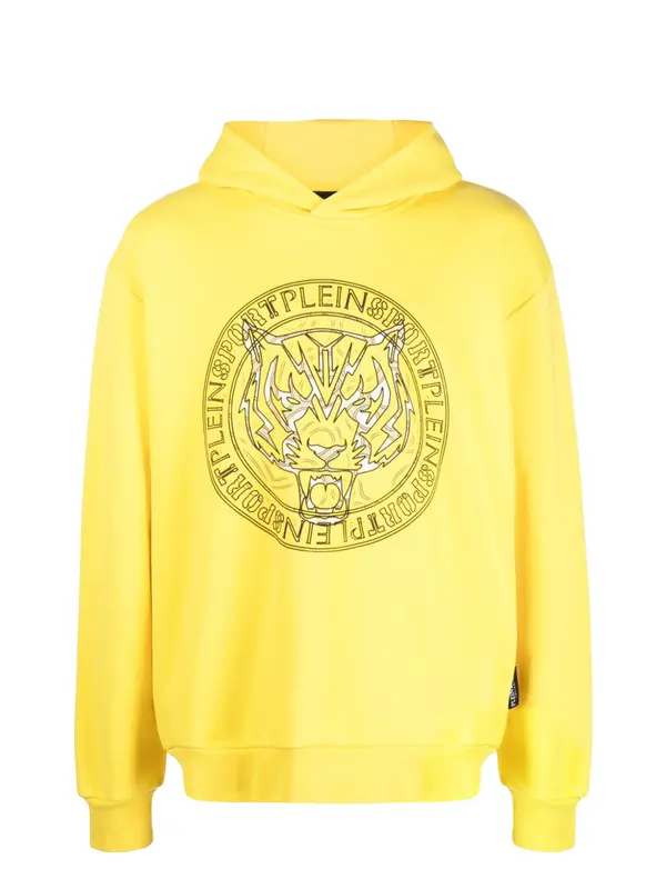PLEIN SPORT Logo Tiger-print Hoodie - Yellow