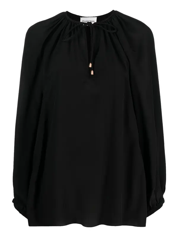 PHAEONIA Self-tie Silk Blouse - Black