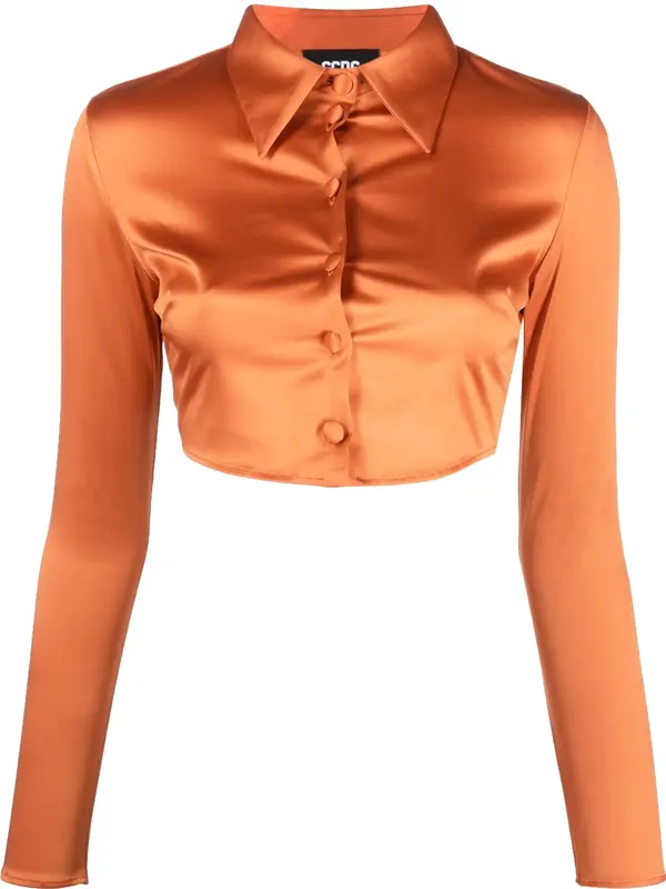 Gcds Cropped Satin Shirt - Orange