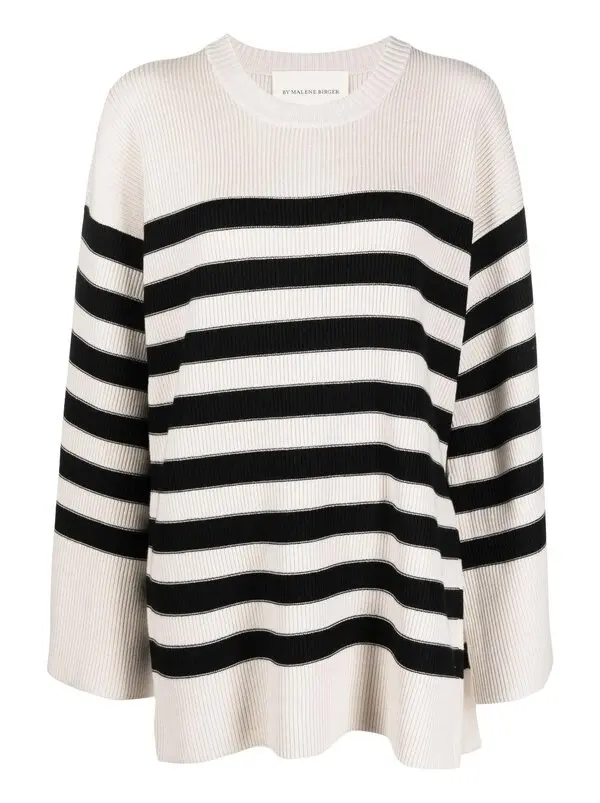 BY MALENE BIRGER Leon Striped Ribbed-knit Jumper - White