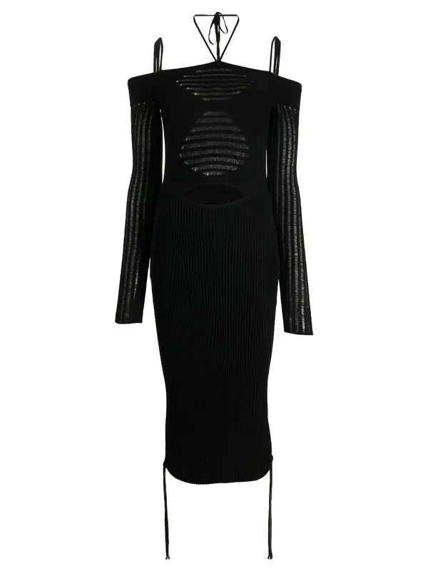 ANDREĀDAMO Cold-shoulder Knitted Midi Dress - Black
