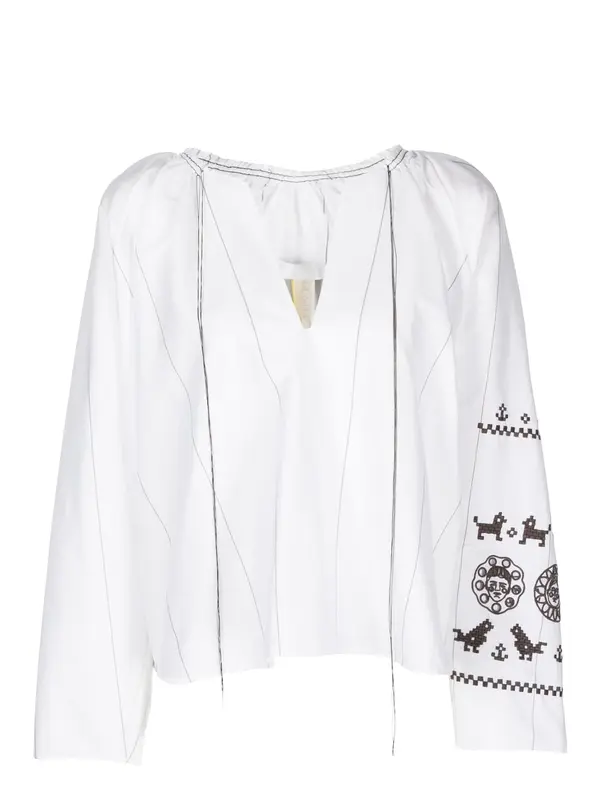 LITKOVSKA Embroidered Striped Blouse - White