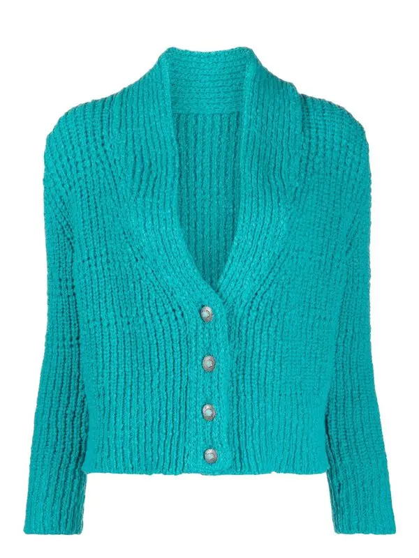 FORTELA V-neck Cropped Cotton Cardigan - Blue