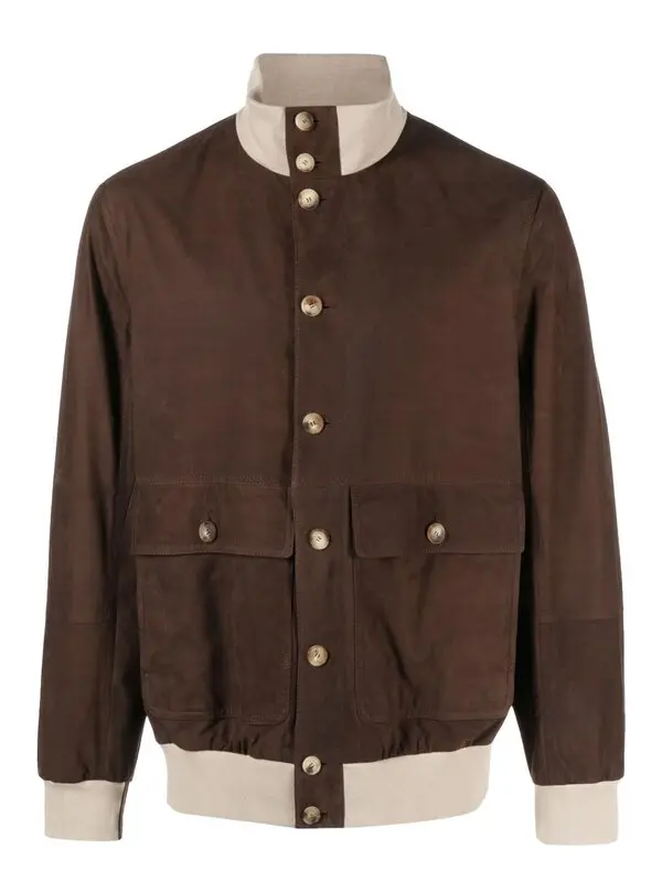 Brunello Cucinelli Contrasting-detail Suede Bomber Jacket - Brown