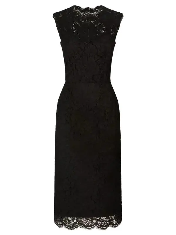 Dolce & Gabbana Midi Lace Overlay Sleeveless Dress - Black
