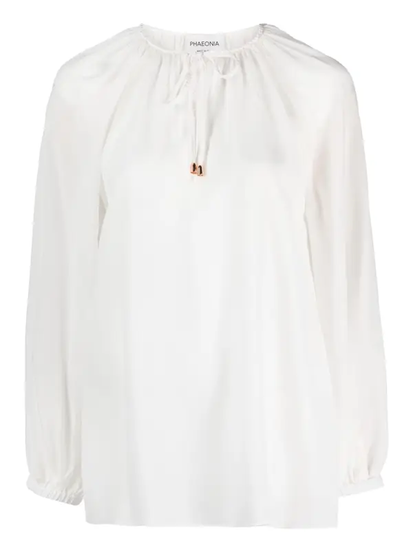 PHAEONIA Self-tie Silk Blouse - White