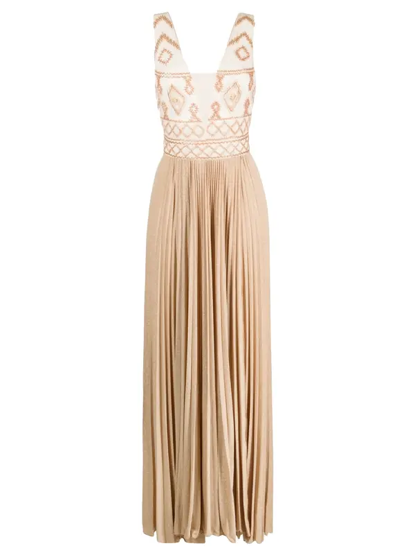 Elisabetta Franchi Rhombus-embroidered Gown - Neutrals