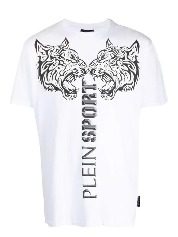 PLEIN SPORT Logo Tiger-print T-shirt - White