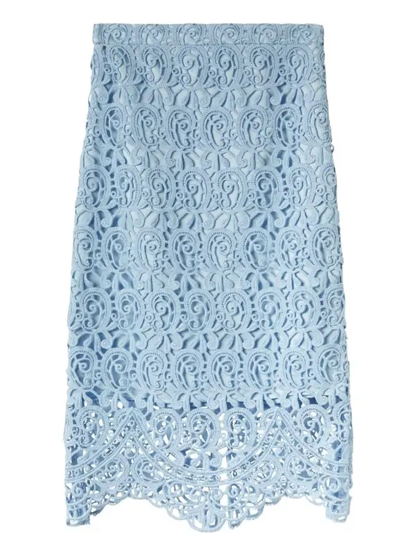Burberry Pencil Skirt With Lace Embroidery - Blue