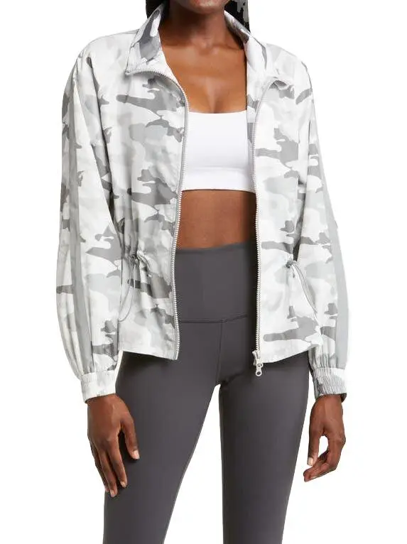 Blanc Noir Tempest Water Repellent Peplum Jacket With Camouflage Print - White Camo