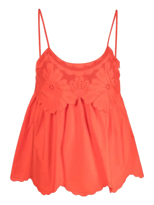 TWINSET Broderie Anglaise Poplin Top - Orange