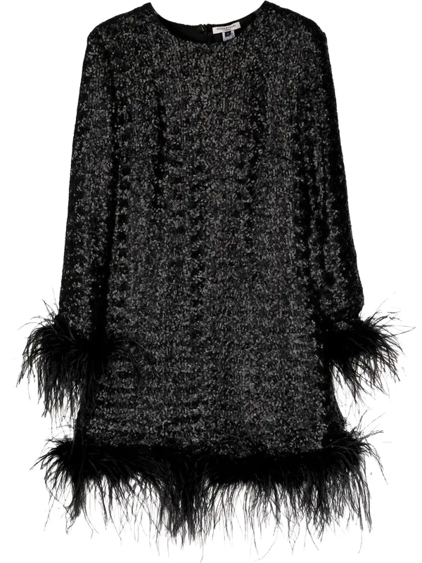 GILDA & PEARL Seraphina Sequined Feather-trim Dress - Black