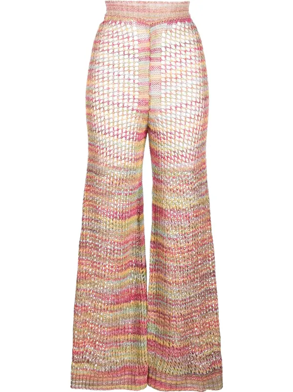 LANEUS Flared Open-knit Trousers - Pink