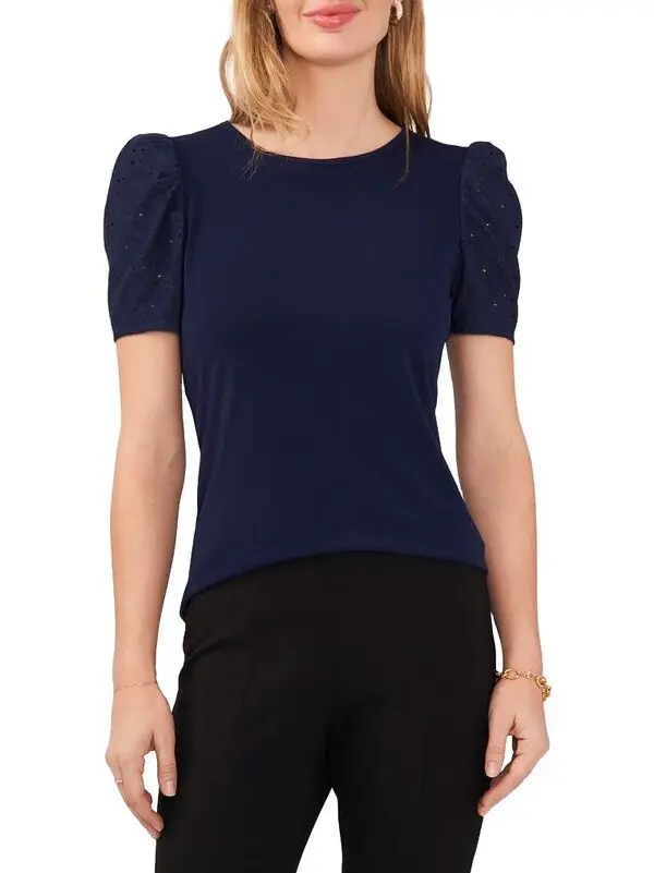 Chaus Eyelet Sleeve Knit Top - Navy