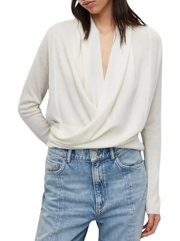 ALLSAINTS Wasson Rib Open Front Cardigan - Chalk White