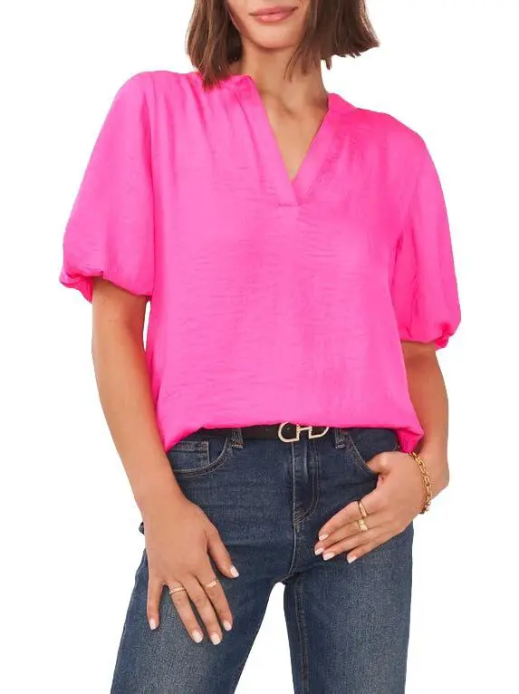Vince Camuto Hammered Satin Puff Sleeve Top - Hot Pink