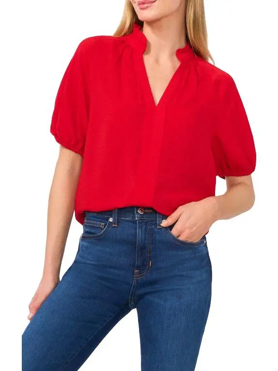 CECE DUPRAZ Ruffle Split Neck Blouse - Red